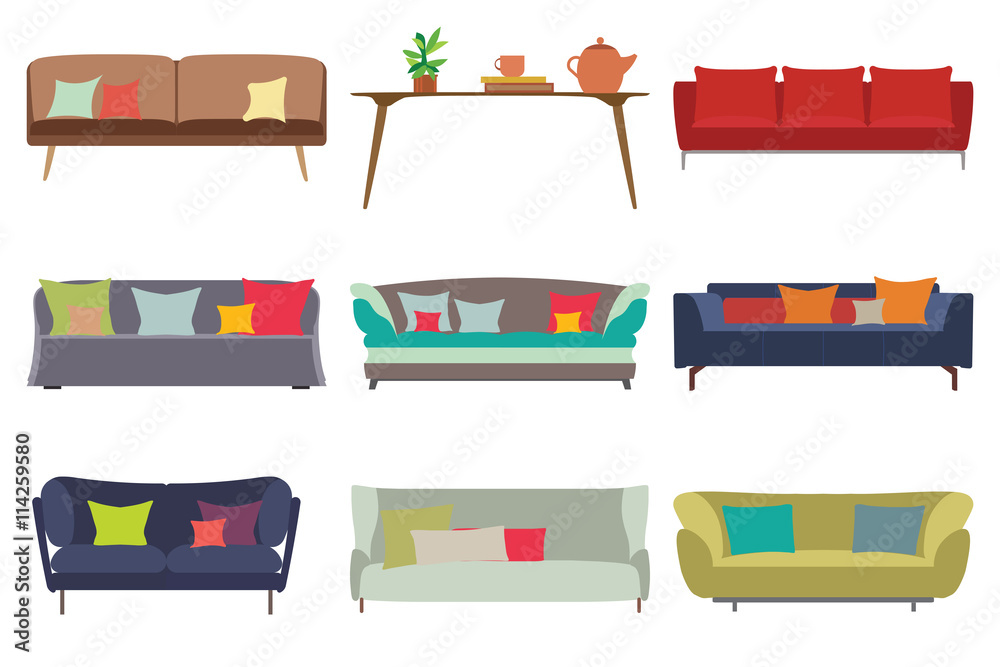 Sofas Set. Furniture for Your Interior Design. Flat Vector Illustration ...