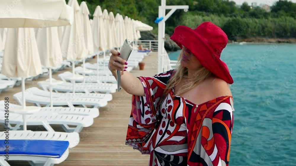 Romantic Fashionable caucasian lady female holidaymaker tourist is in a ...