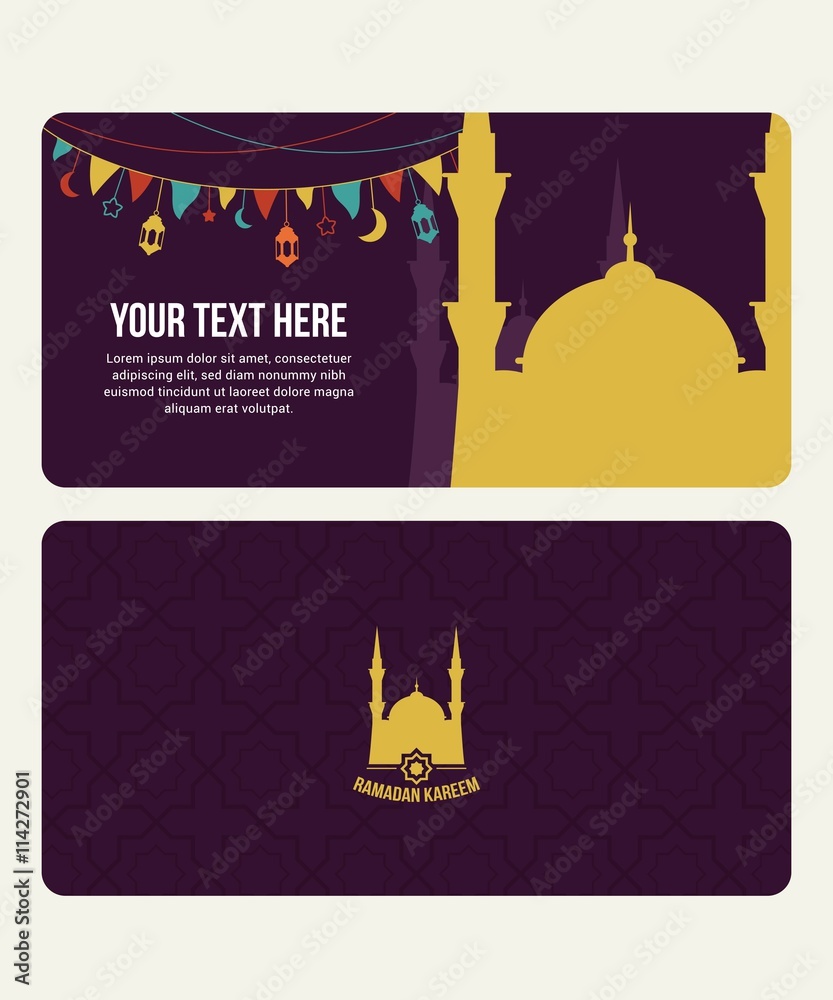 Muslim abstract greeting card with purple color background. vector ...
