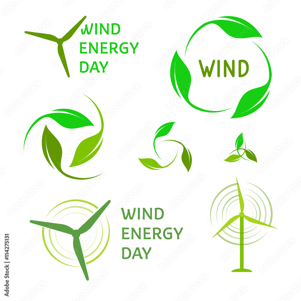 Wind energy logos set. Green logo collection. Stock Vector | Adobe Stock