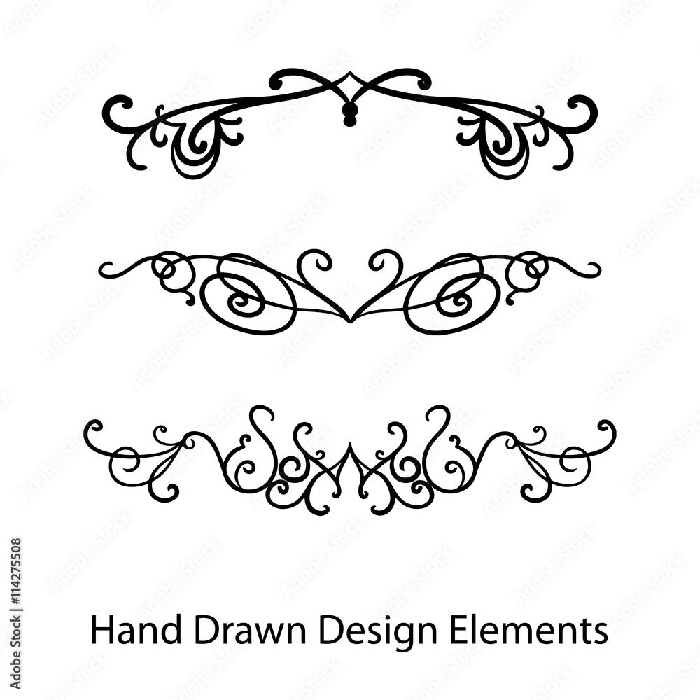 abstract vector design elements, set of hand drawn fancy curls and ...