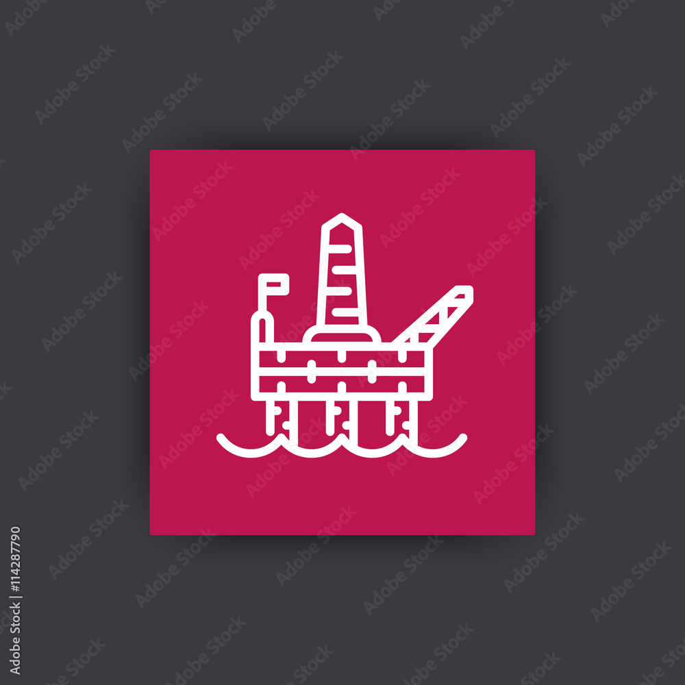 oil drilling platform line icon, offshore oil rig linear sign, vector ...