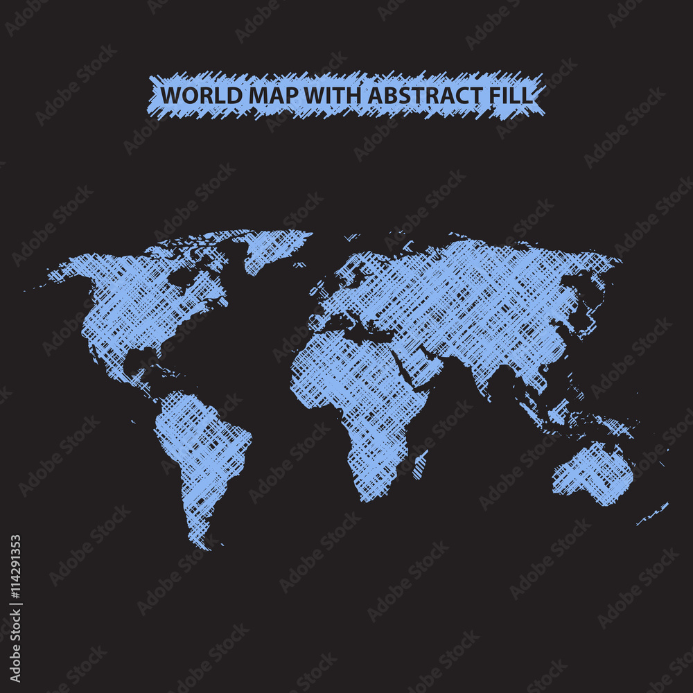 Abstract world map background. World map hatched by lines. Dark ...