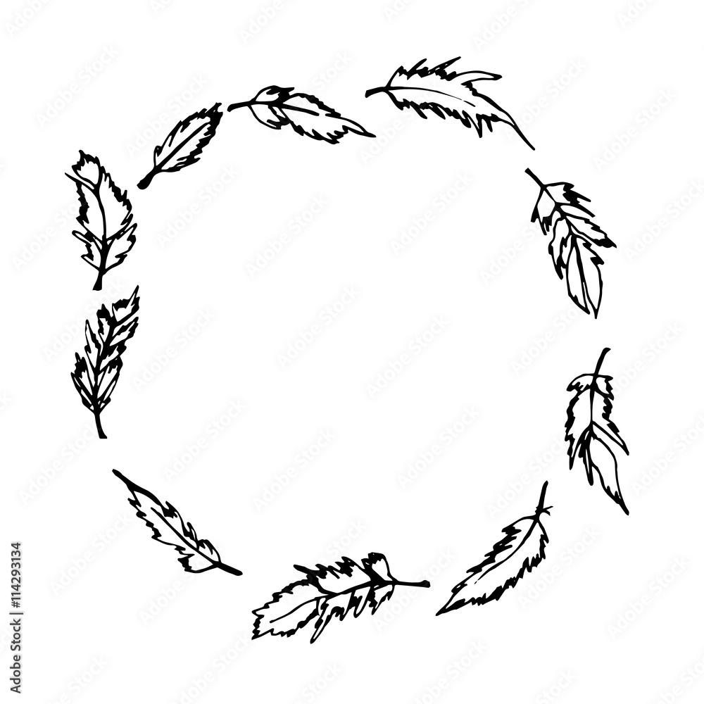 Feather circle frame and border by hand drawing artwork. Stock ...