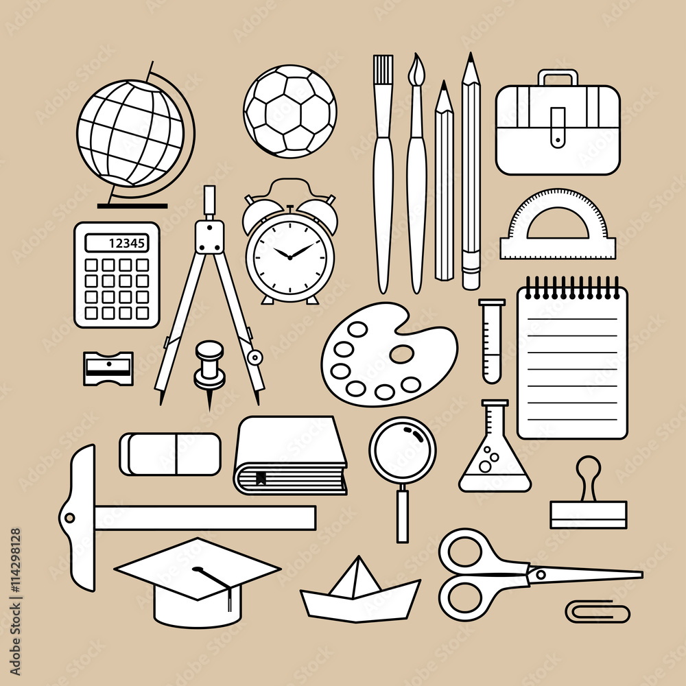 School Supplies Symbol Design Stock-Vektorgrafik | Adobe Stock