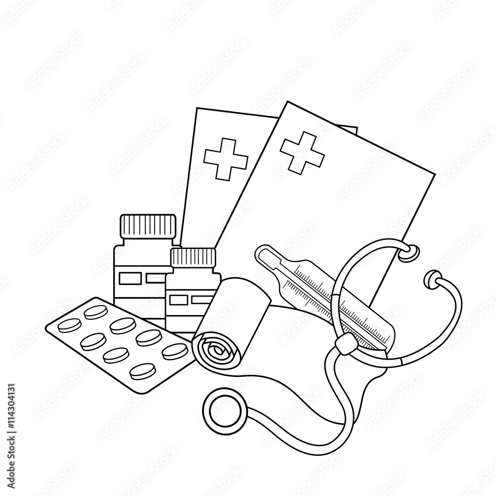 Coloring Page Outline Of medical instruments. Medical logo Stock Vector ...