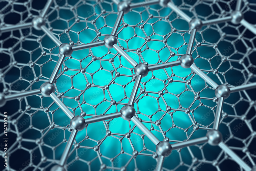 Model structure of graphene sheets on a blue background. 3d ...