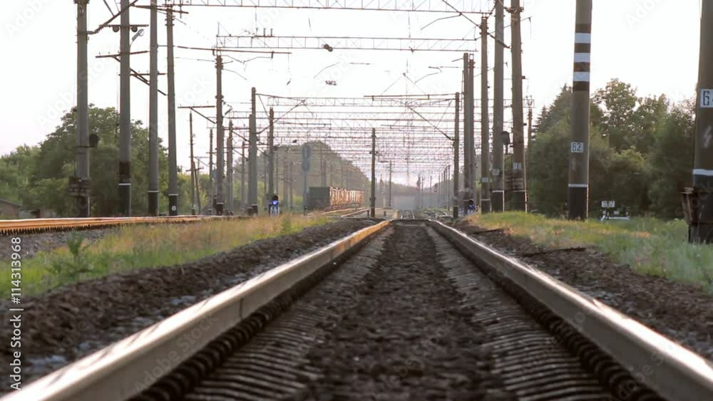 Cargo Train Pulls Cargo train with wagons, a Train pulls the railroad ...