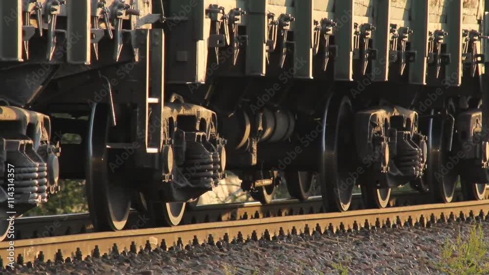 Cargo Train Pulls Cargo train with wagons, a Train pulls the railroad ...