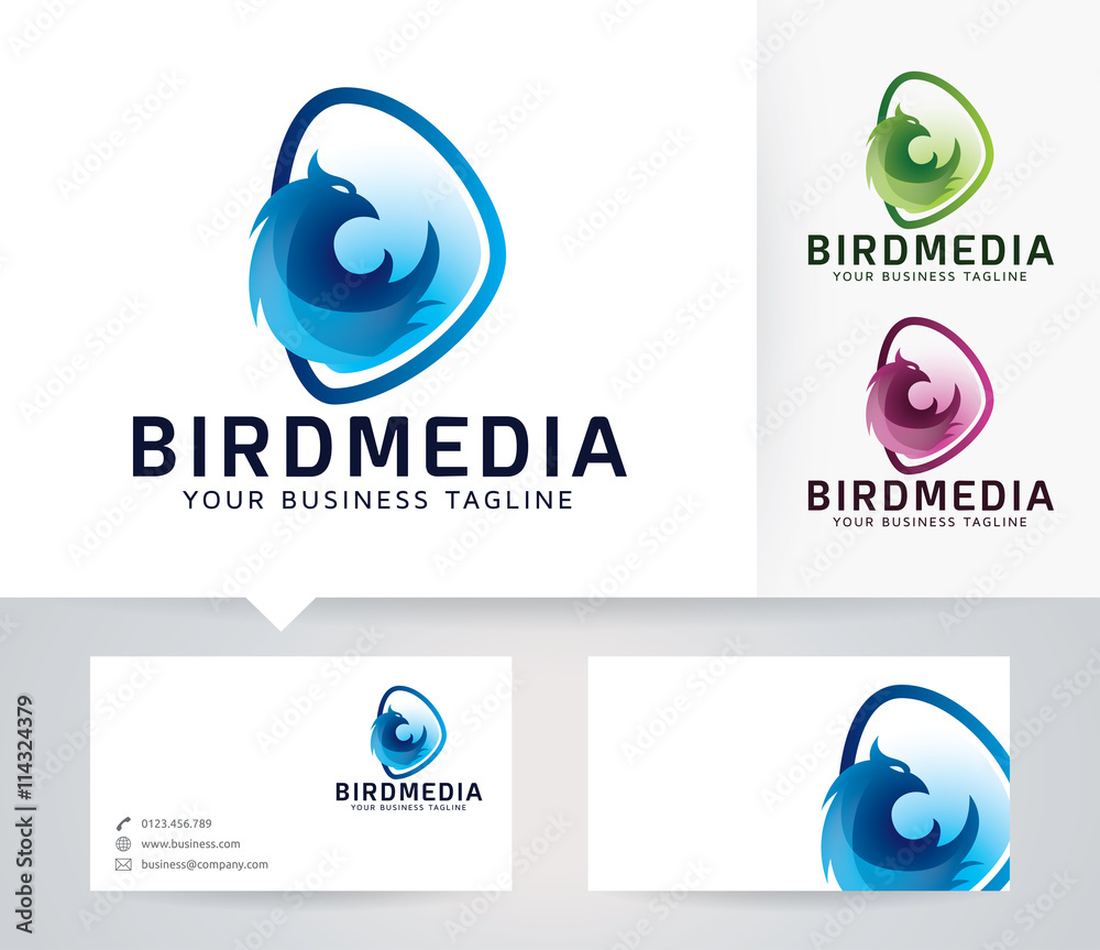 Bird Media vector logo with business card template Stock Vector | Adobe ...
