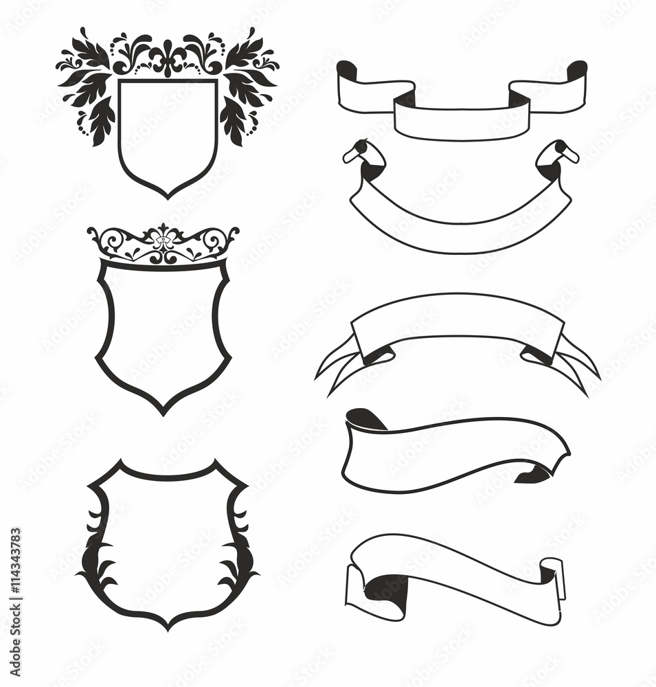 Ribbon Banner Vector Vector Shield Icon Set On White Background Stock