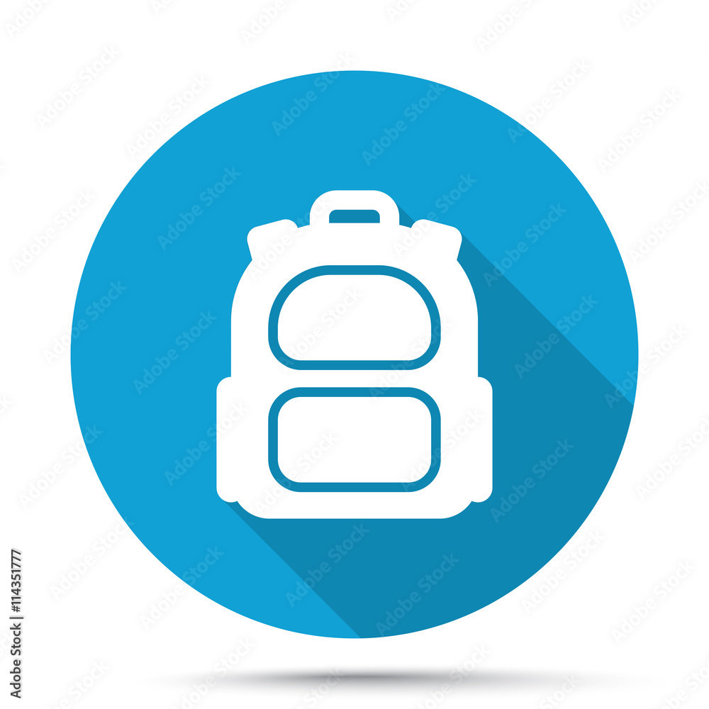 White Backpack icon on blue button isolated on white Stock Vector ...