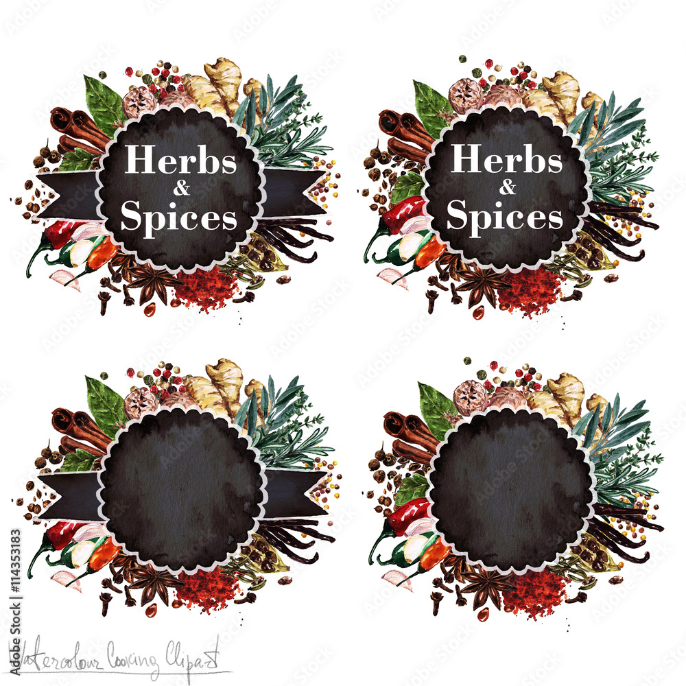 Watercolor Cooking Clipart - Set of 'Herbs and Spices' labels. Isolated ...