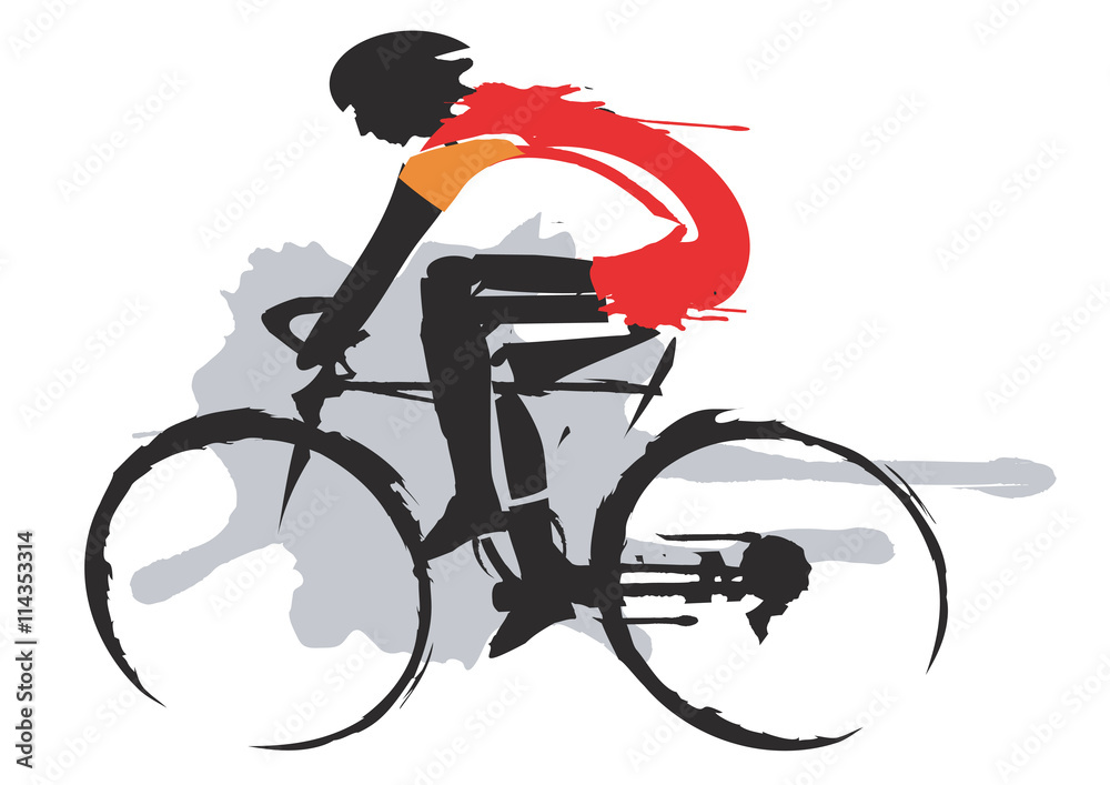 Road cycling racer. Expressive stylized drawing of cyclists, imitating ...