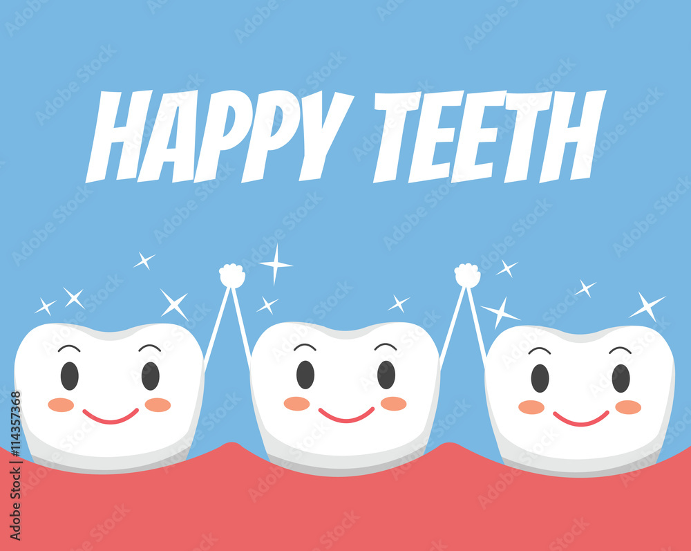 Happy healthy teeth friends. Vector flat cartoon illustration Stock ...