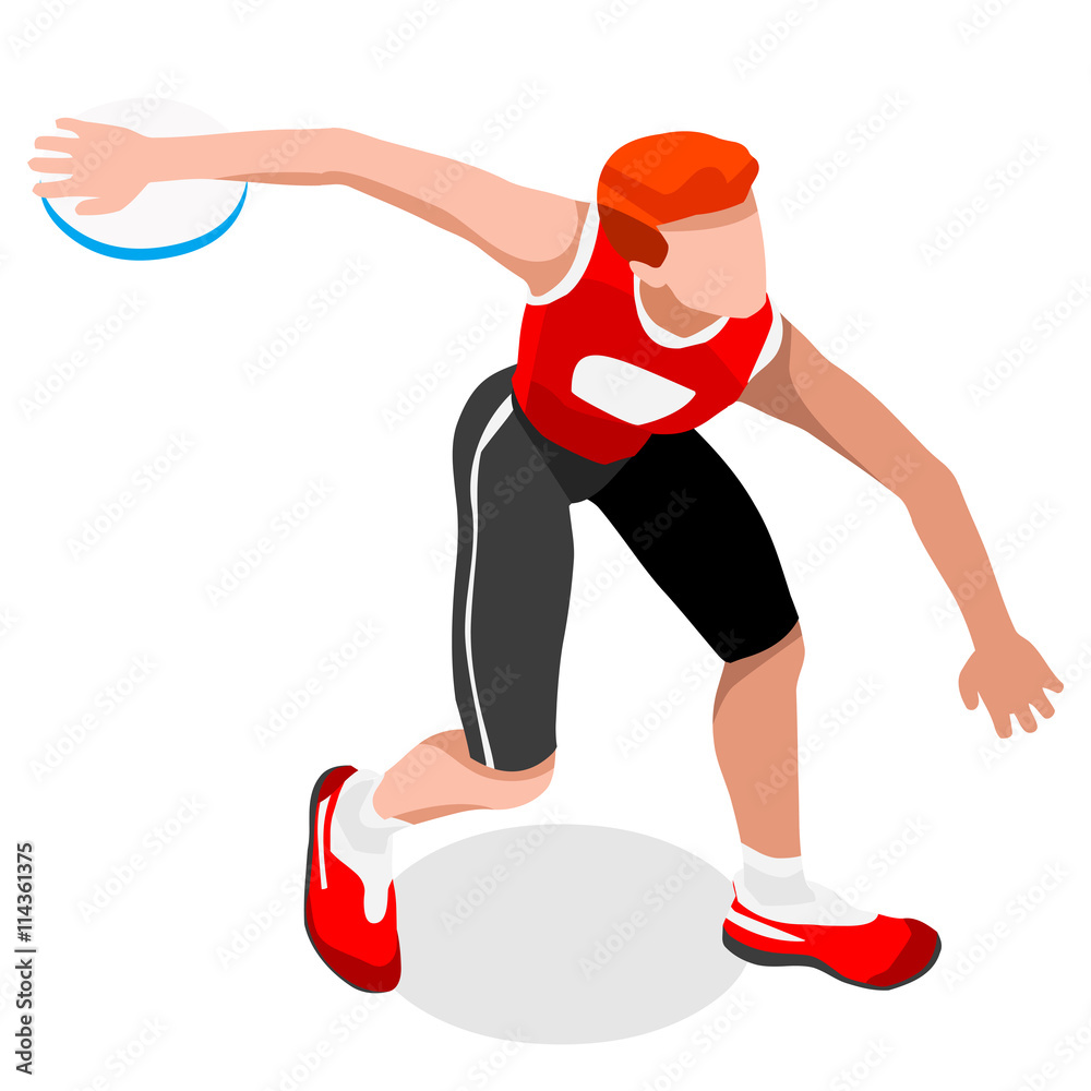 Olympics Athletics Discus Throw Summer Games Icon Set.3D Isometric ...