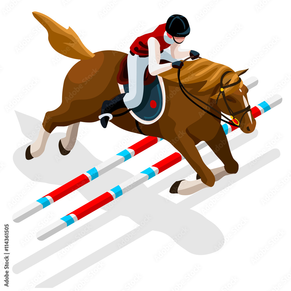 Olympics Equestrian Eventing Summer Games Icon Set.3D Isometric Jockey ...