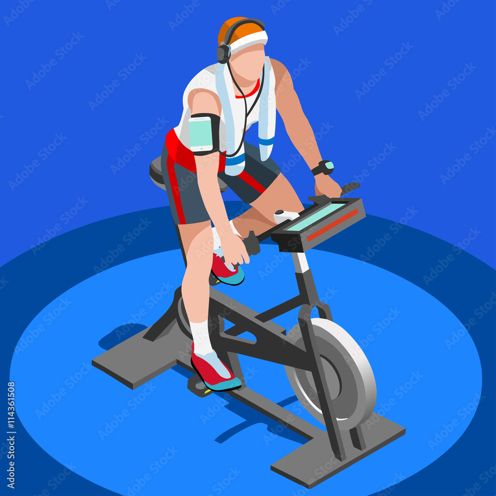 Exercise Bike Spinning Fitness Class.3D Flat Isometric Spinning Fitness ...