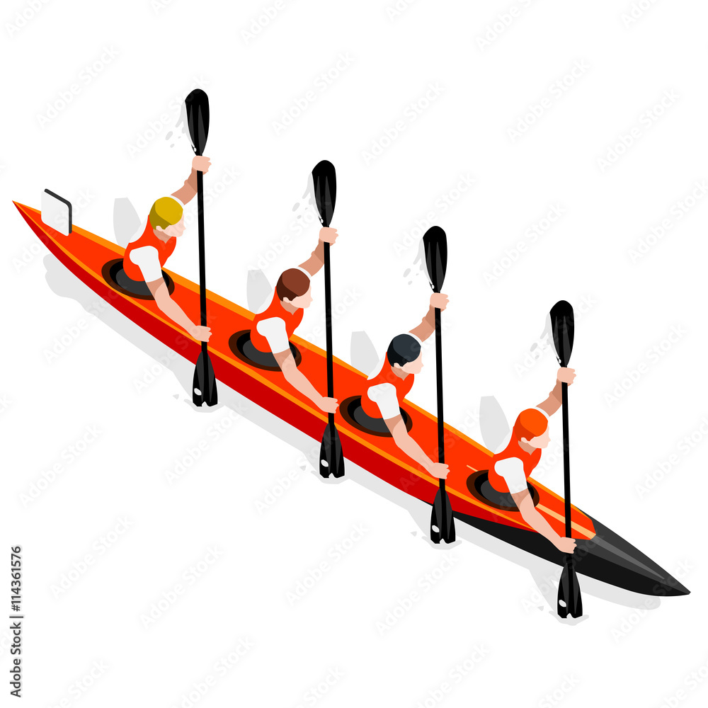 Vetor de Kayak Sprint Four Summer Games Icon Set.3D Isometric Canoeist ...