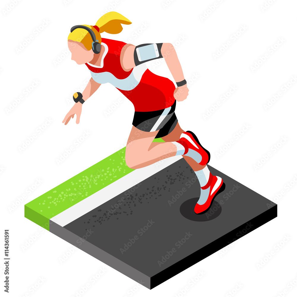 Marathon Runners Athletic Training Working Out Gym. Runners Running ...