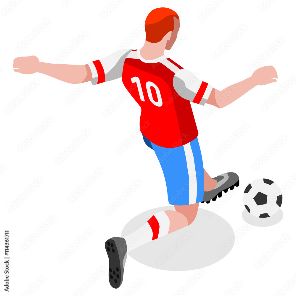 Russia 2018 Soccer Striker Player Athlete Sports Icon Set.3D Isometric ...