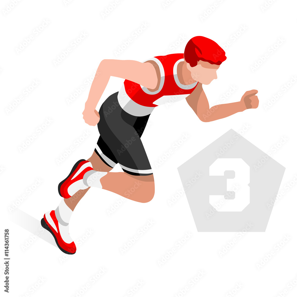 Triathlon Summer Games Icon Set.3D Isometric Athlete Triathlete.Modern ...