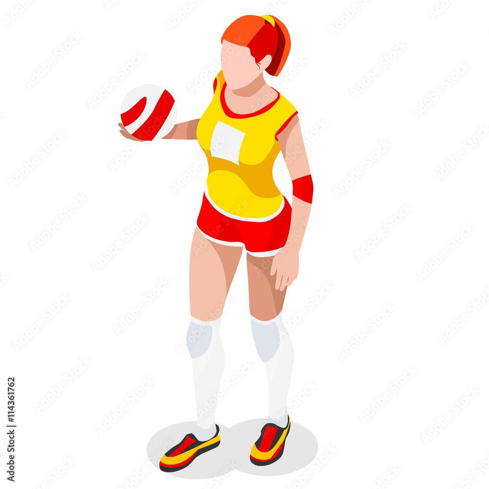 Volleyball Player Sports Icon Set.3D Isometric Indoor Volleyball ...