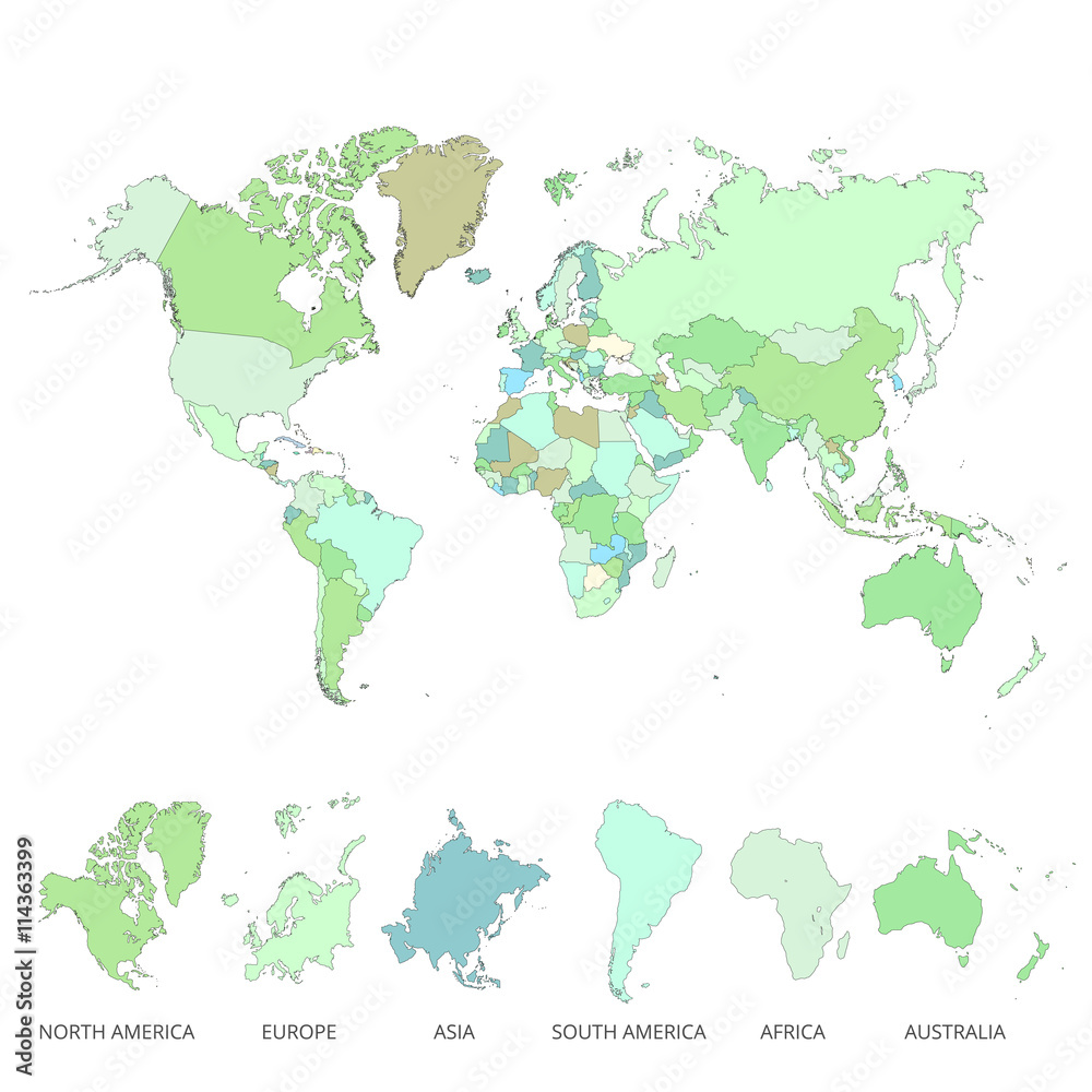 World map countries colorful. Vector illustration. Stock Vector | Adobe ...