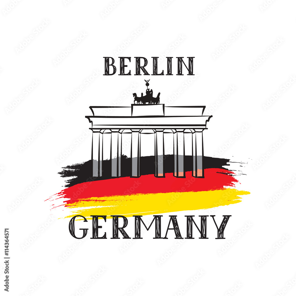 Tavel Berlin Germany sign Painted German flag, Brandenburger Gate with ...