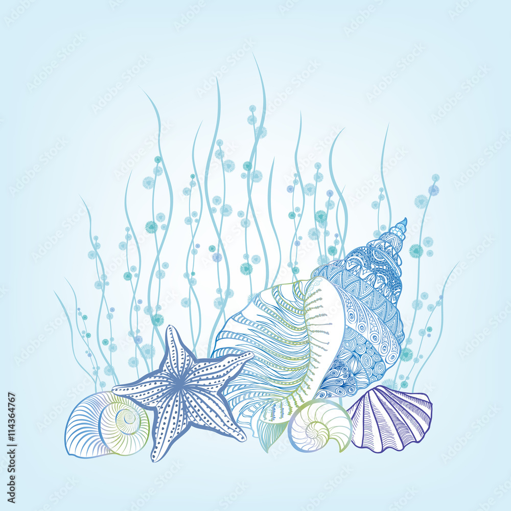 SeaShell background Summer Holiday Beach Resort Vector Background Stock ...