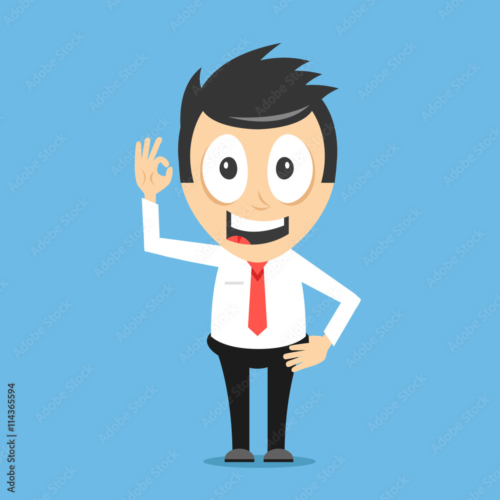 Vector businessman character showing ok sign. Happy cartoon mascot ...