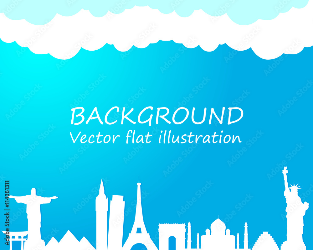 Travel and tourism background. World skyline. Landmark. vertical poster ...