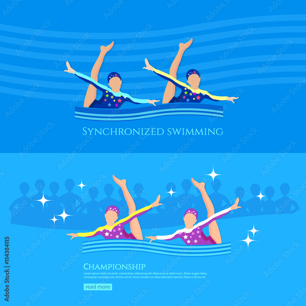 Synchronized swimming banner girls team athletes swimming water Stock ...