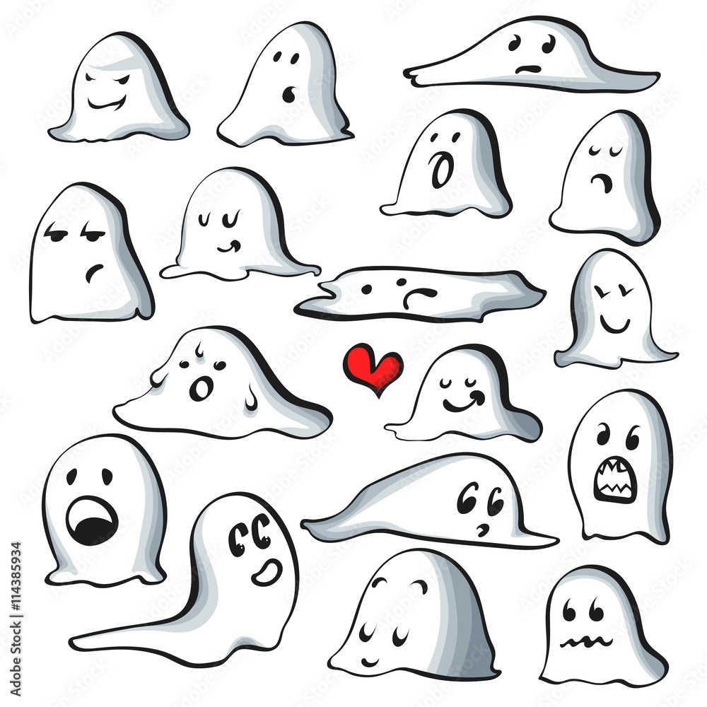 Ghost Characters Isolated On White Background With Emotions Cartoons Ghost Characters Isolated On White Background With Emotions Cartoons