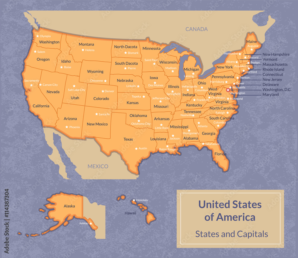 Vector Illustration Of USA Map With All States And Their Capitals Vector Illustration Of USA Map With All States And Their Capitals