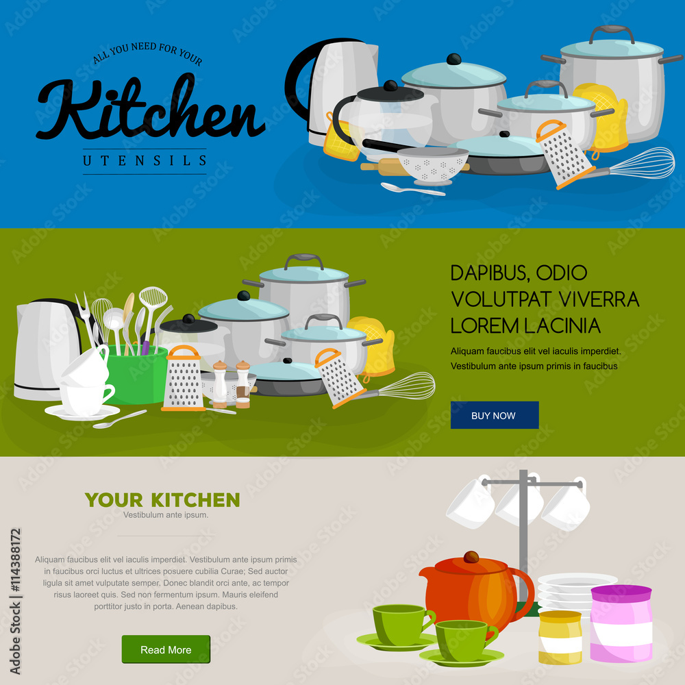 Kitchenware utensils set, Vector illustration of isolated kitchen ...