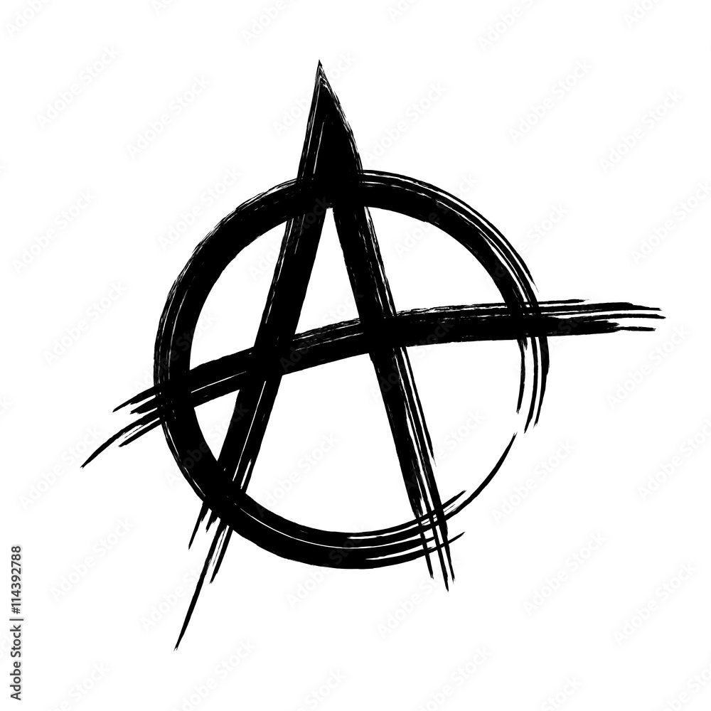 Silhouette sign Anarchy. Picture of the hand, made rough brush. Stock ...