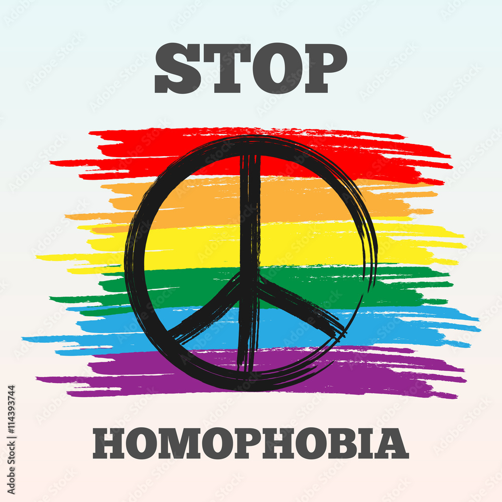 Vecteur Stock Social problem - homophobia. LGBT flag, peace sign ...