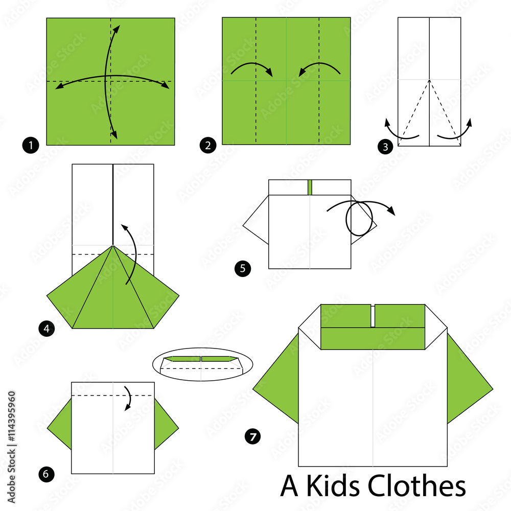 Step by step instructions how to make origami A Kids Clothes. Stock ...