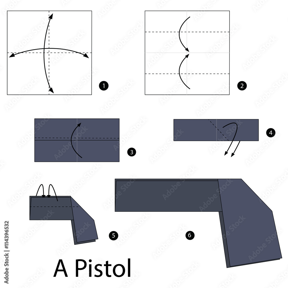 Step by step instructions how to make origami A Pistol. Stock Vector ...