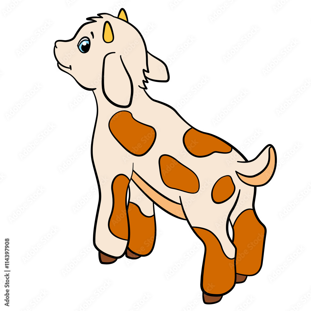 Cartoon farm animals for kids. Little cute baby goat smiles. Stock ...