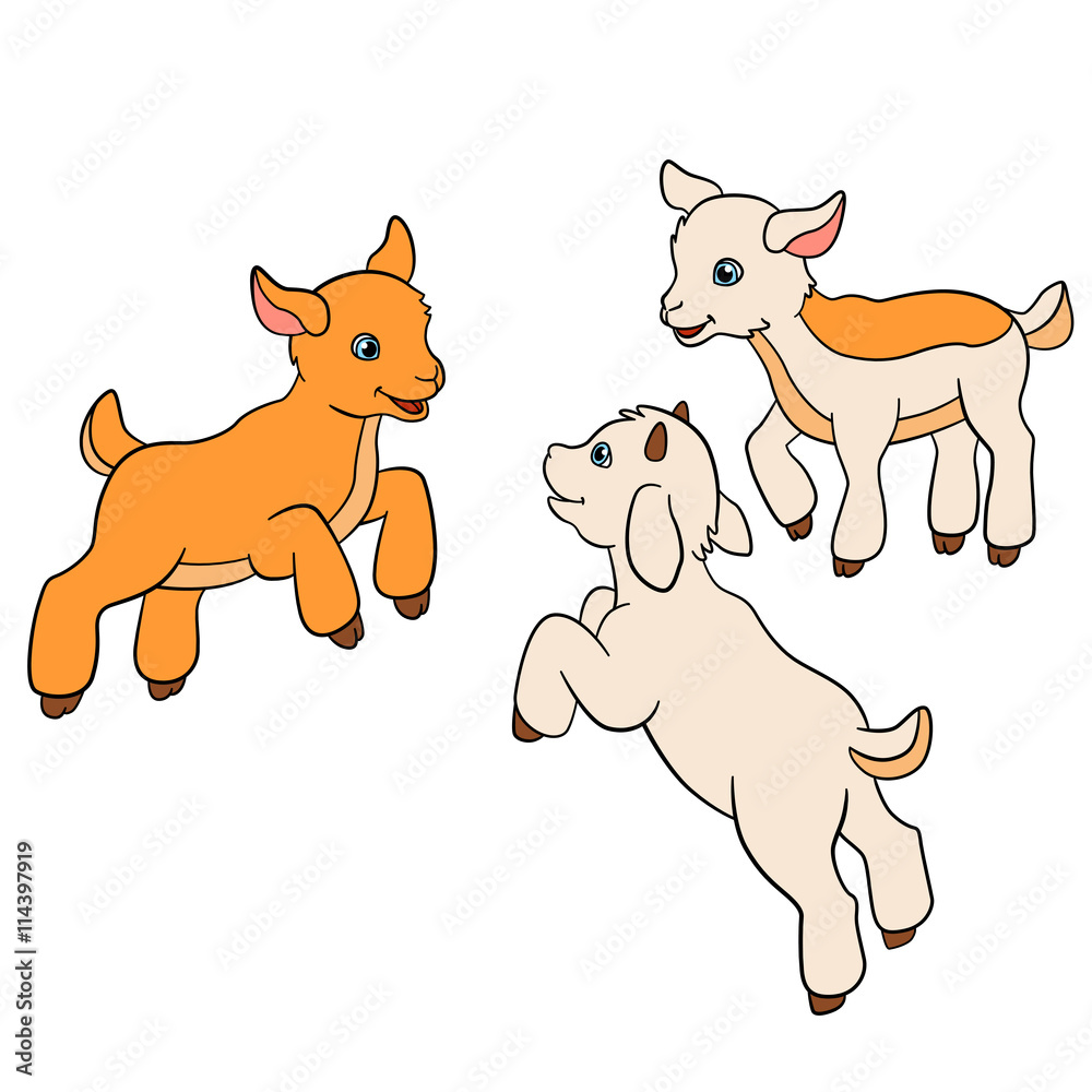 Cartoon farm animals for kids. Three baby goats. Stock Vector | Adobe Stock