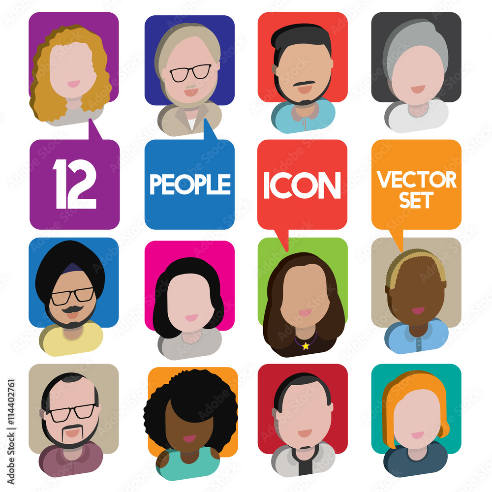 Diversity Interracial Community People Flat Design Icons Concept Stock ...
