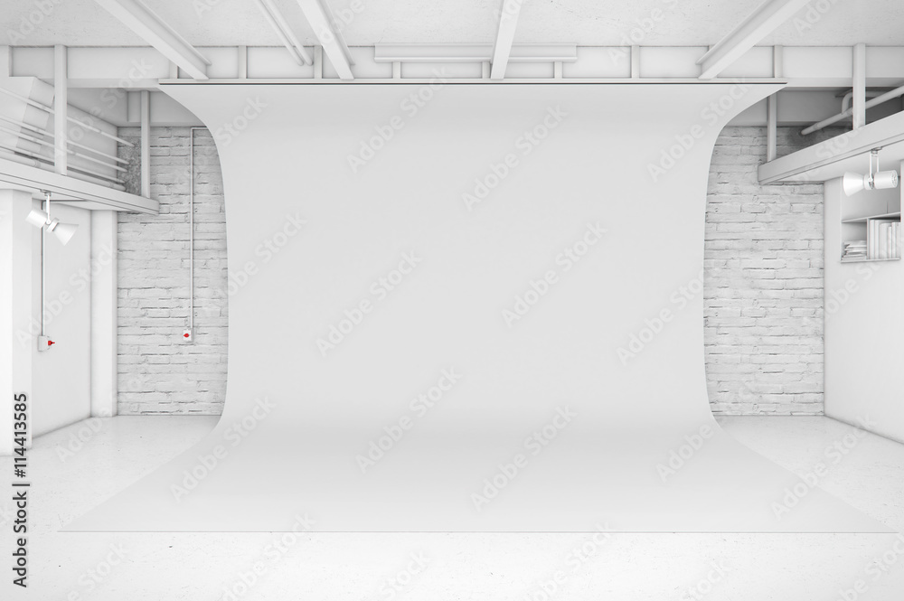 Modern Interior of Photo Studio with white background Stock ...