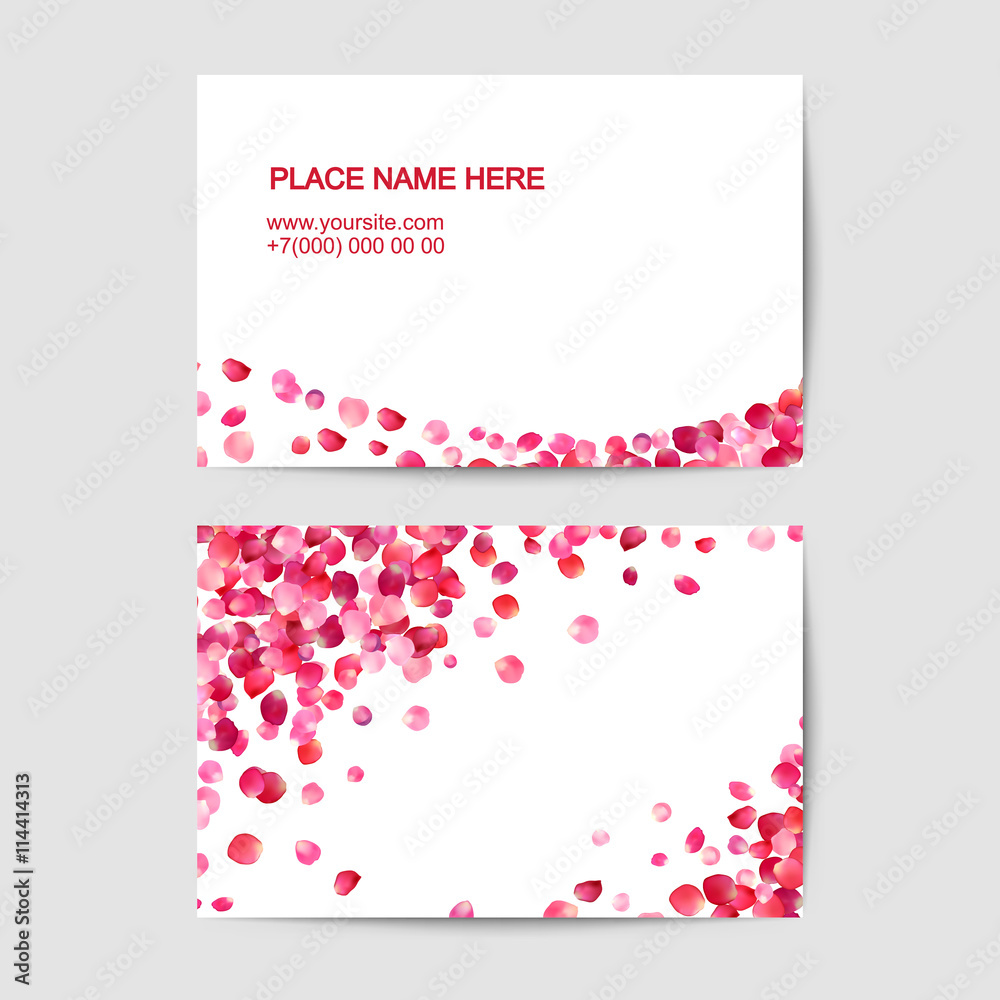 visiting card template with pink rose petals Stock Vector | Adobe Stock