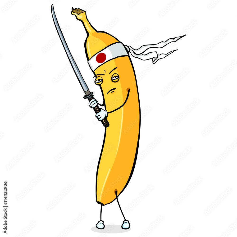Vector Cartoon Character - Banana Samurai with Sword Stock Vector ...