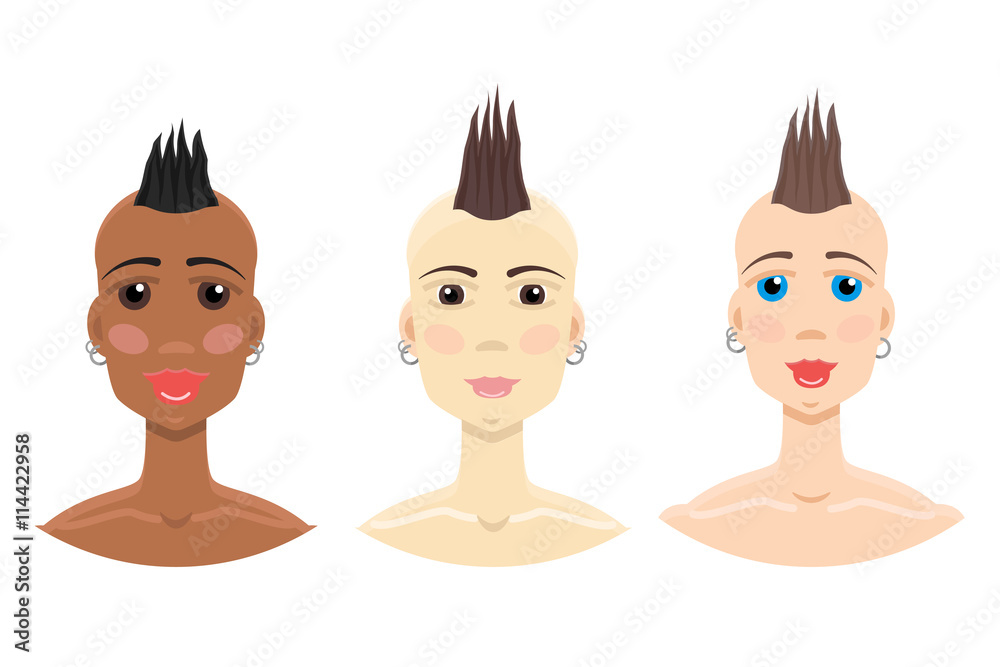 Mohawk hairstyle girl set Stock Vector | Adobe Stock