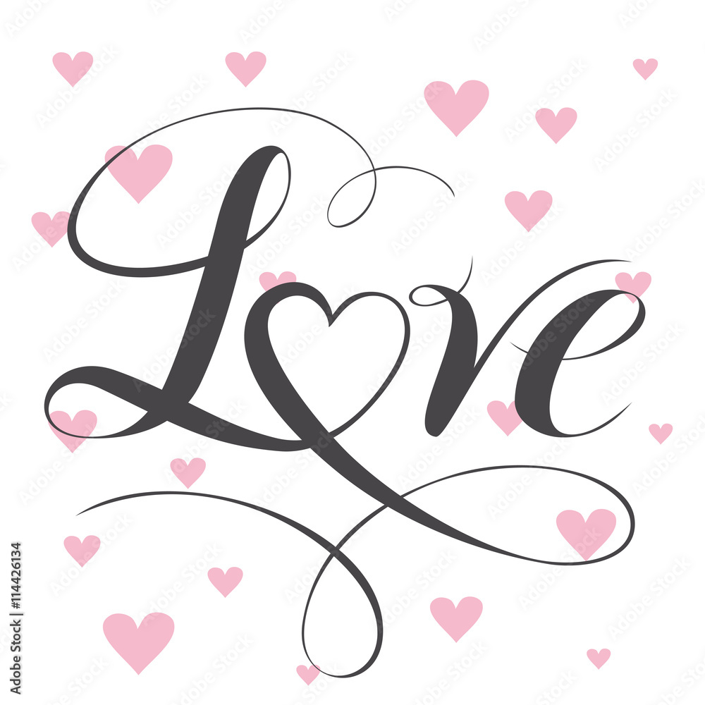 Love text with heart. Calligraphic love lettering Stock Vector | Adobe ...