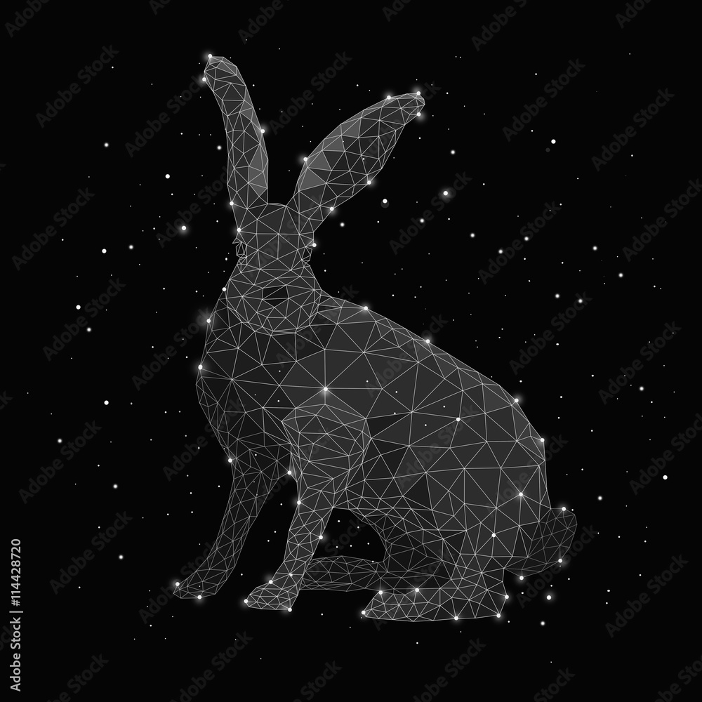 Digital composite image of constellation forming rabbit against black ...