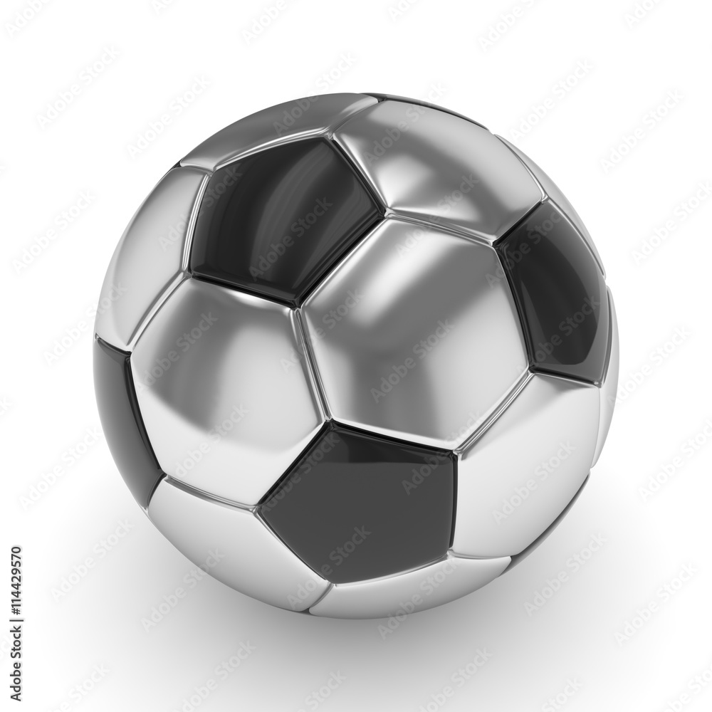 Silver soccer ball on white background. 3D rendering. Stock ...
